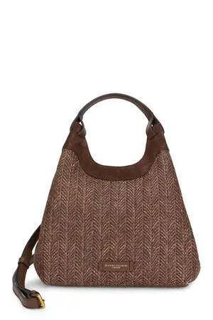 GIANNI CHIARINI Geometric Straw Shoulder Handbag With Sturdy Top Handle - Brown