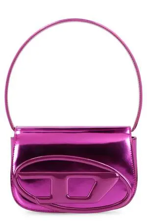 DIESEL® Metallic Leather Mini Shoulder Handbag With Oval D Logo - Fuchsia