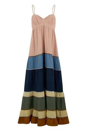Farm Rio Long Gradation Sleeveless Dress With Thin Straps