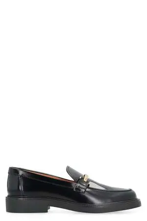 TOD`S Tod's Gold-tone Detail Leather Loafers - Black