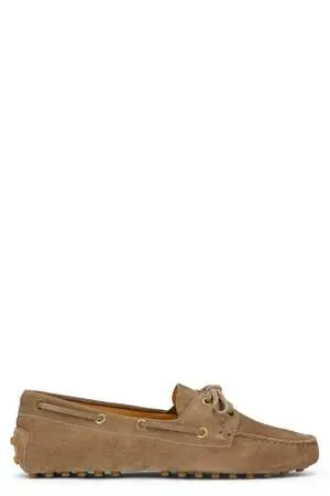 TOD`S Suede Moccasin Loafer With Embossed Monogram And Flexible Sole - Beige