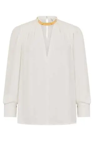 Elisabetta Franchi Minimalist Viscose Blouse With Jewel Collar - White