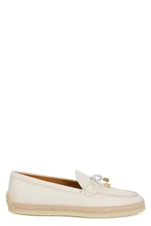 TOD`S Tod's Leather Moccasin Loafer With Gold-embellished Cord And Embossed Sole - White