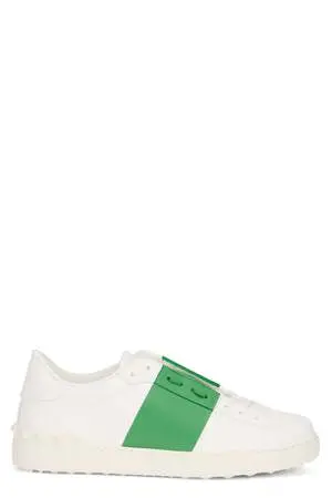 Valentino Garavani Minimalist Open Leather Sneakers With Wide Side Stripe - White