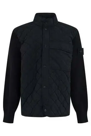 Stone Island Quilted Jacket With High Collar And Long Knitted Sleeves