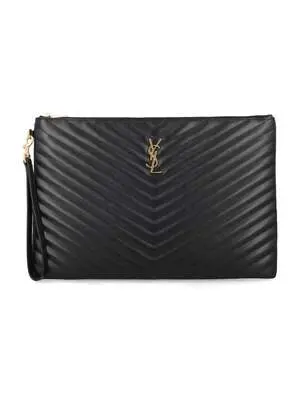 Saint Laurent Quilted Leather Pouch With Logo Detail