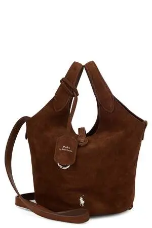 Polo Ralph Lauren Leather Shoulder Handbag With Adjustable Strap And Soft Shape - Brown