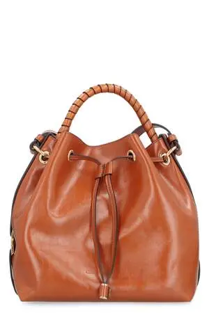 Chloé Marcie Mini Leather Bucket Handbag, 26 Cm - Saddle Brown