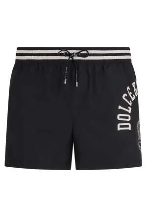 Dolce & Gabbana Marine Print Swim Shorts With Drawstring - Black