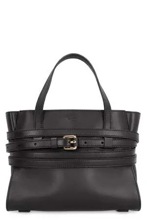 Moschino Tie-me Mini Leather Handbag With Top Zip, Shoulder Strap & Gold-tone Hardware - Black
