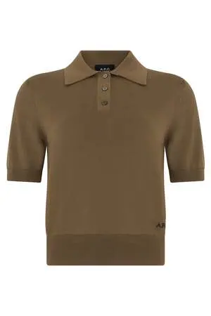 A.p.c. Fine Knit Cotton Polo Shirt With Classic Collar - Khaki
