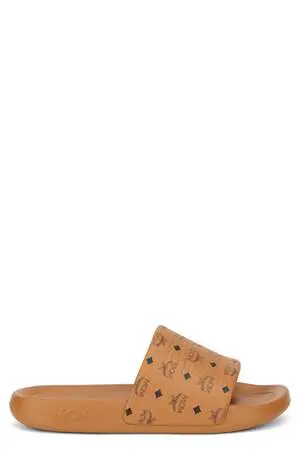Mcm Open Slip-on Monogram Ciabatta Sandals - Camel