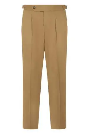 BOSS Straight Pleated Cotton Trousers For - Beige