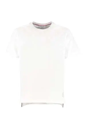 Thom Browne Crew-neck Cotton T-shirt With Front Patch Logo And Side Slits - White