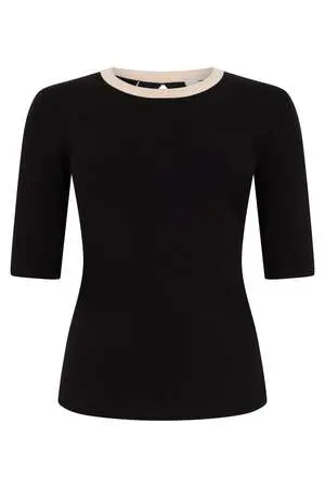 Elisabetta Franchi Three-quarter Sleeve Fitted Top With Contrasting Round Neckline