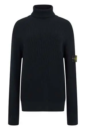Stone Island Virgin Wool Turtleneck Sweater - Black