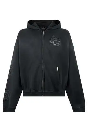 REPRESENT Cropped Zip Hooded Sweatshirt With Chest Logo - Black