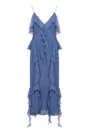 Khaite Pim Silk Ruffled Maxi Dress - Blue