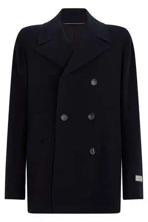 Canali Double-breasted Wool Jacket With Lapel Collar - Blue