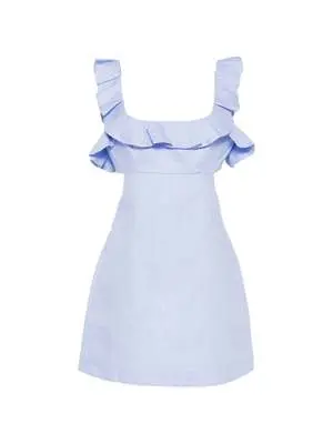 Zimmermann Linen Mini Dress With Side Cut-outs And Back Tie - Azzurro