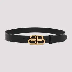 Balenciaga Leather Bb Belt - Black