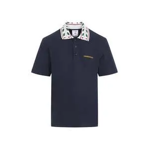 Casablanca Laurel Embroidered-collar Piqué Polo Shirt - Navy
