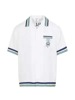 Casablanca Hotel Emblem Cuban Collar Short Sleeve Shirt - White