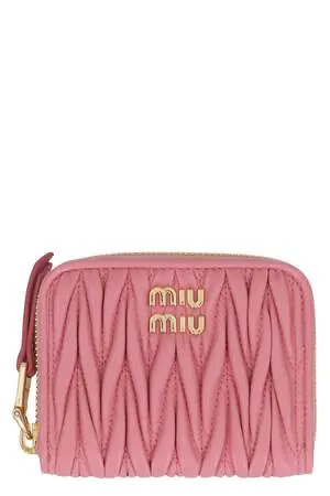 Miu Miu Logo-lettering Leather Wallet - Pink