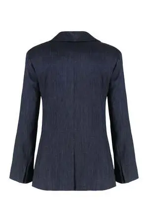 Max Mara Derna Linen Blazer With Lapel Collar - Denim