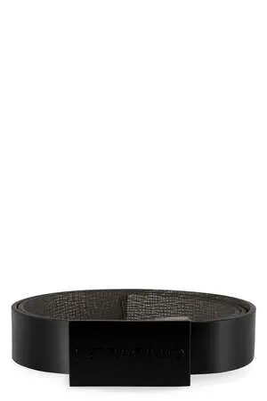 FERRAGAMO Reversible Calf Leather Belt With Metal Front Buckle - Black