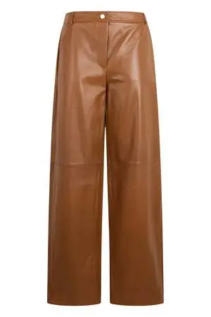 Max Mara Loose Leather Pants High-waist Wide-leg - Camel