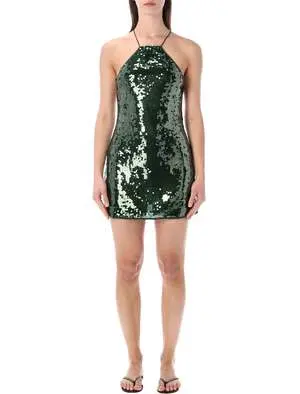 Oseree Sequined Halterneck Mini Dress - Green