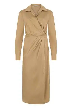 Max Mara Midi Cotton Dress With Cross-over Closure - Beige
