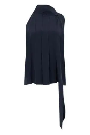 Max Mara Style Asymmetrical Silk Top With Draped Side - Blue