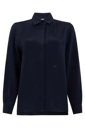 Max Mara Style Silk Long-sleeve Button-front Shirt - Blue