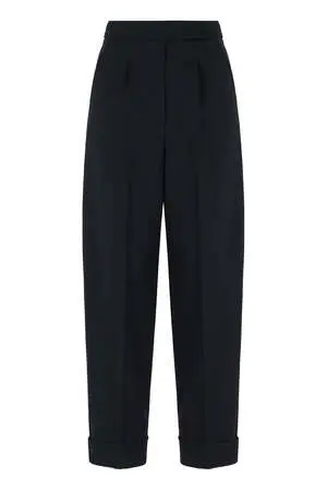 Max Mara High-waisted Double Stretch Wool Pants With Cuffed Hem