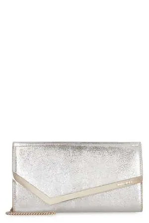 JIMMY CHOO Emmie Mini Leather Clutch With Removable Chain Strap - Gold