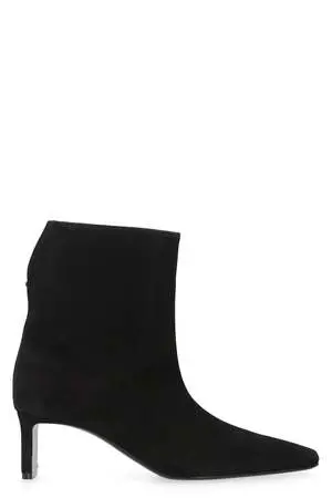 Khaite Ona Suede Ankle Boots With Square Toe And Engraved Back - Black