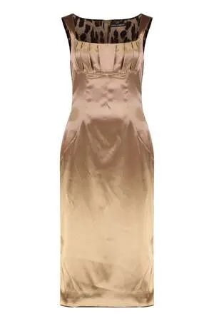 Dolce & Gabbana Stretch Satin Maxi Dress With Back Slit And Animalier Lining