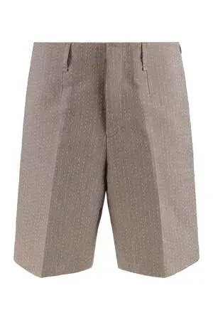 Fendi S Cotton Bermuda Shorts With Visible Stitching - Beige