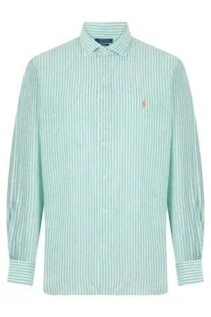 Polo Ralph Lauren Linen Long-sleeve Button-front Shirt With Fine Stripe Texture - Green