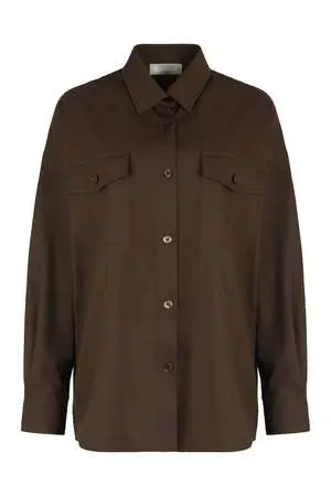 Max Mara Weekend-style Linen Shirt With Classic Collar And Button Front - Brown