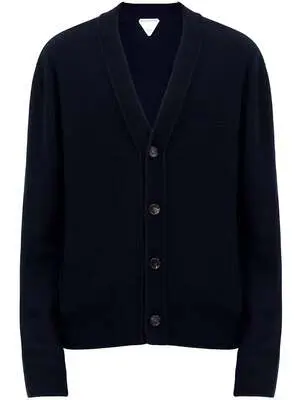 Bottega Veneta Cashmere Cardigan With Intrecciato Leather Patches - Blue
