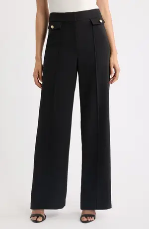 Elie Tahari Isla Seamed High Waist Straight Leg Pants - Noir