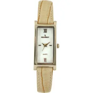 PEUGEOT Everyday Recgular Glossy Leather Watch- 35x18mm - Tan