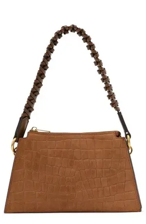 REISS Avery Croc Embossed Leather Shoulder Bag - Tan