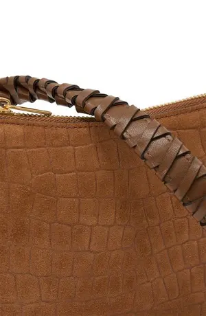 REISS Avery Croc Embossed Leather Shoulder Bag
