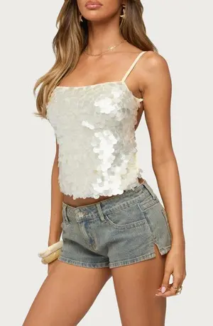 EDIKTED Macy Backless Sequin Top