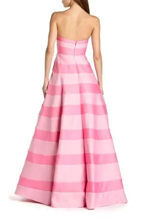 Mac Duggal Strapless Striped Satin Ballgown With Pockets