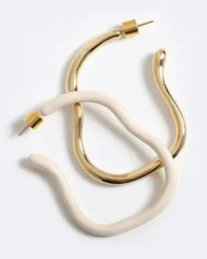 EMMA PILLS Obsession Hoops In 14k Plating With Hand-painted Enamel - White Glo